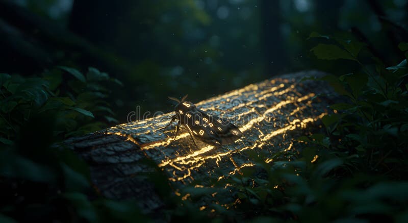 Enchanted Forest Night: a Luminous Moth on Glowing Log Stock ...