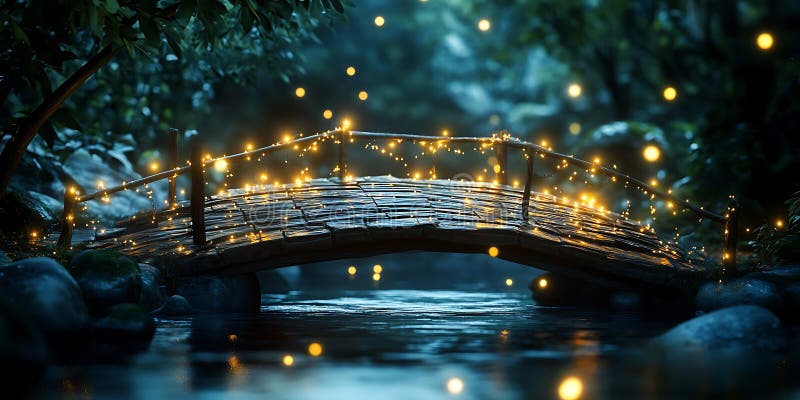 Enchanted Forest Night Magical Lights Dark Nature Background Stock ...