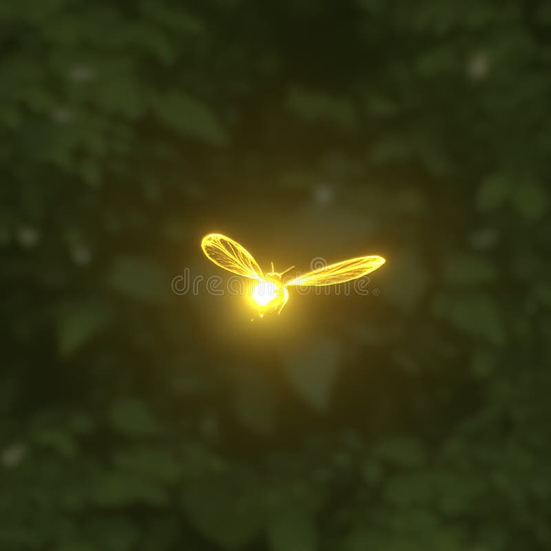 In an Enchanted Forest Night Scene, a Luminous Firefly Insect is ...