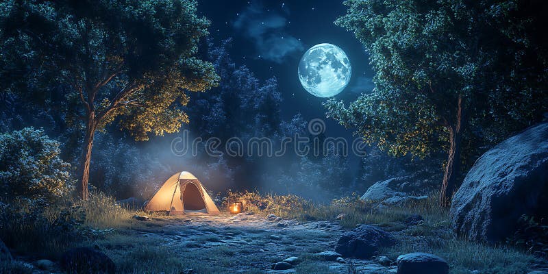 Enchanted Forest Night Scene Magical Moonlit Gathering Stock ...