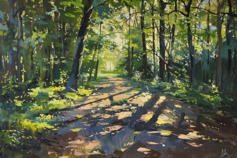 Enchanted Forest Path with Dappled Sunlight Stock Illustration ...
