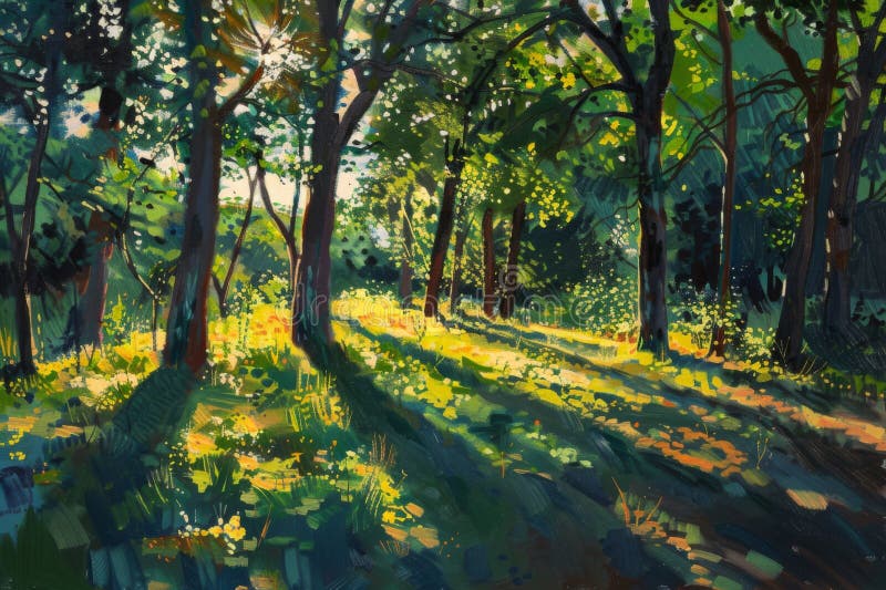 Enchanted Forest Path with Dappled Sunlight Stock Illustration ...