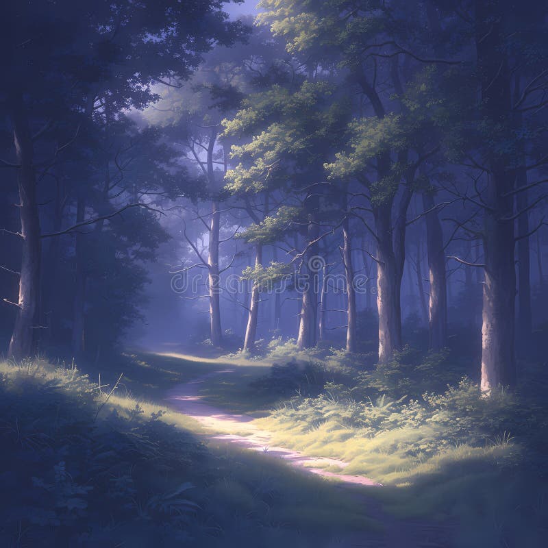 Enchanted Forest Path at Dawn Stock Illustration - Illustration of ...