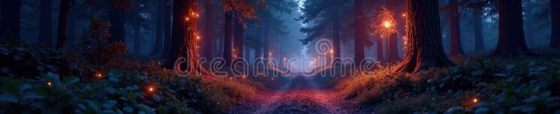 Enchanted Forest Path, Glowing Christmas Trees, Twilight , Icy, Image ...