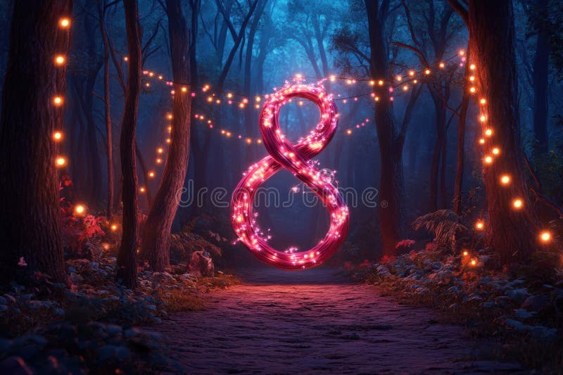 Enchanted Forest Path with Glowing Infinity Symbol and Fairy Lights at ...