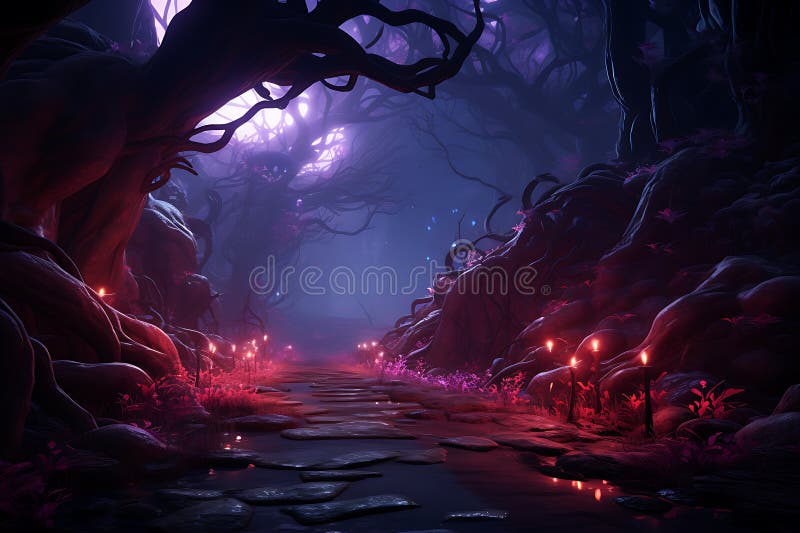 Enchanted Forest Path Glowing with Magic Stock Illustration ...