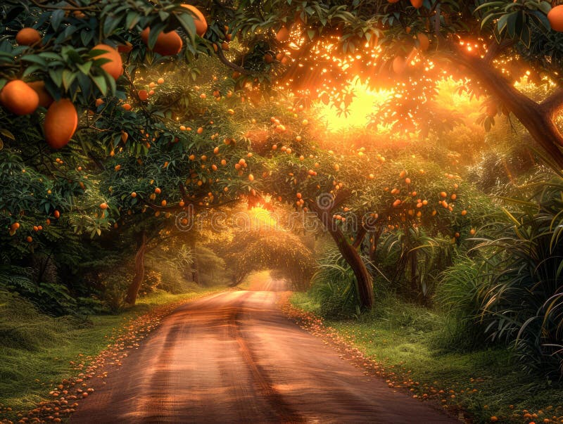 Enchanted Forest Path with Golden Light Shining through Lush Trees and ...