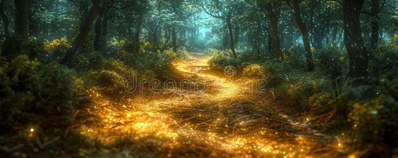 Enchanted Forest Path Illuminated by Magical Lights a Dream Beyond ...