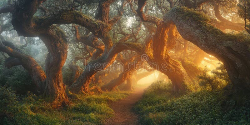 Enchanted Forest Path Illuminated by Soft Light and Mist, Inviting ...