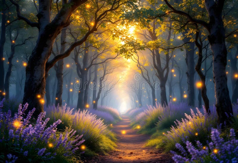 Enchanted Forest Path: a Magical Journey through Lavender Fields and ...