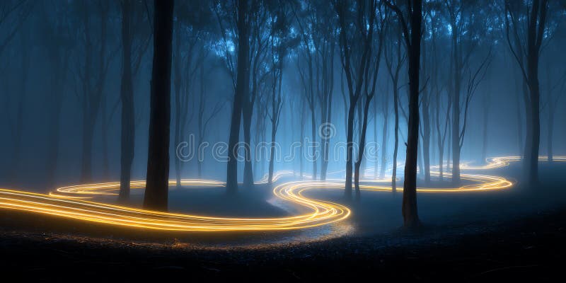 Enchanted Forest Path Magical Night Scene Stock Illustration ...