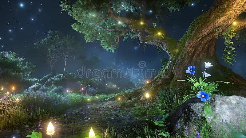 Enchanted Forest Path: a Magical Night Scene. Stock Footage - Video of forest, galaxy: 392694732