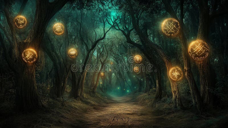 Enchanted Pathway Illuminated Glowing Orbs Light Night Stock Photos ...