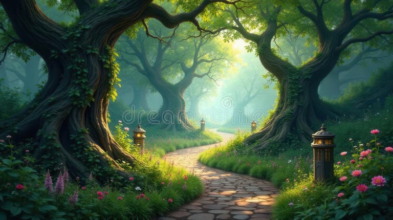 Enchanted Forest Path a Mystical Journey through Ancient Trees and ...