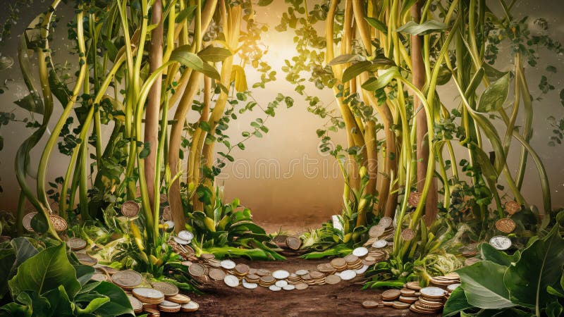 Enchanted Forest Path with Scattered Coins, High Quality Image Stock ...