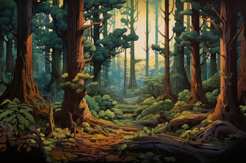 Enchanted Forest Path at Twilight Stock Illustration - Illustration of ...