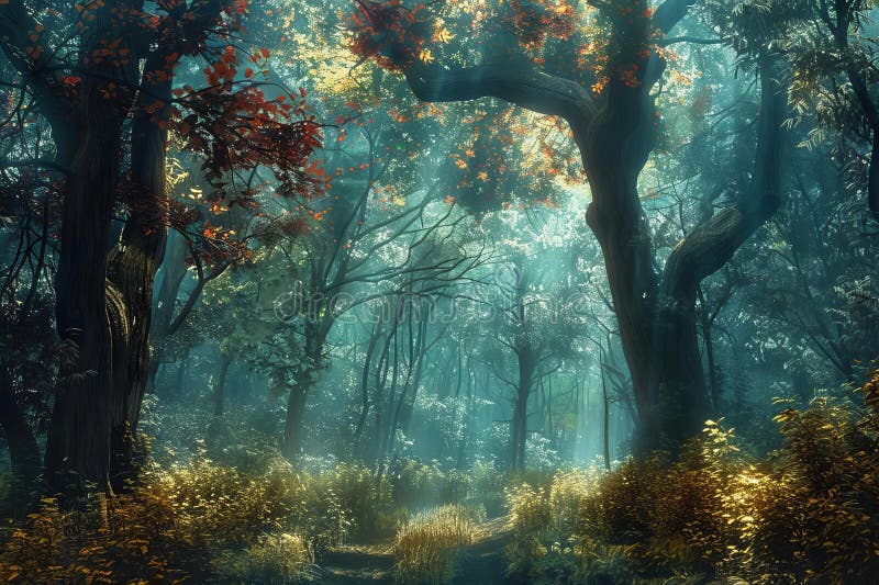 Enchanted Forest Path at Twilight Stock Image - Image of explore, lush ...