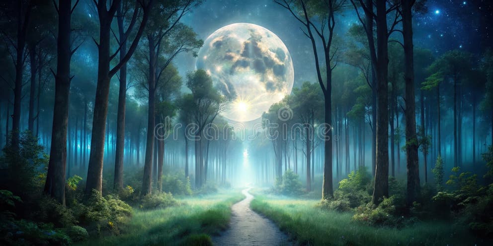 Enchanted Forest Path Under a Mystical Moonlit Night. Generative AI ...