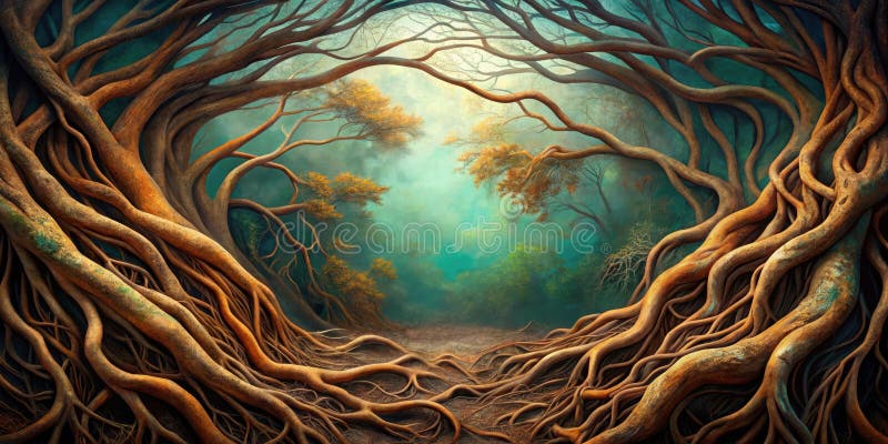 Enchanted Forest Path Underneath Ancient, Intertwined Tree Roots ...