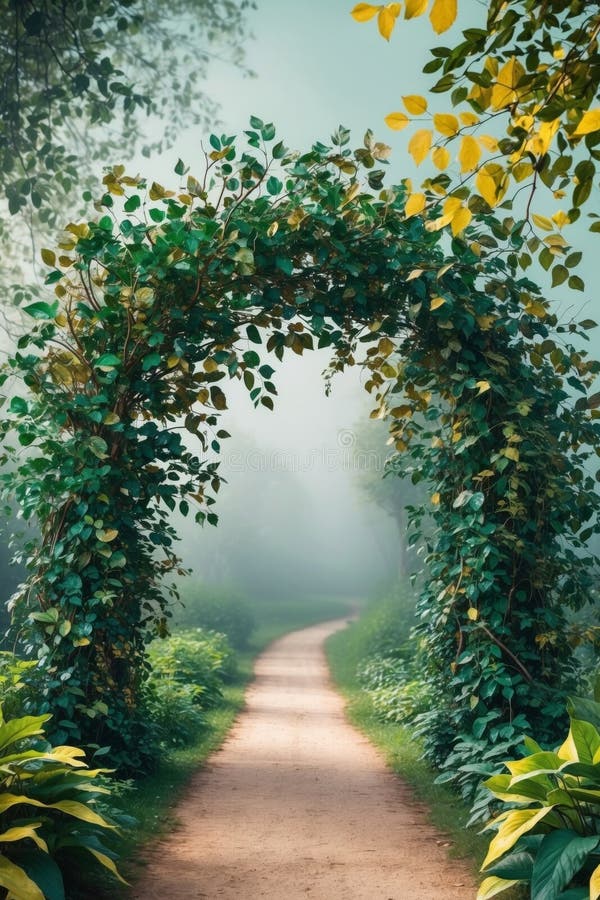 Enchanted Forest Pathway with Archway of Leaves. Stock Photo - Image of ...