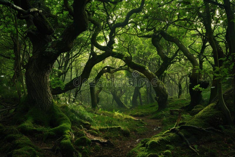 Enchanted Forest Pathway at Dawn Stock Image - Image of greenery ...