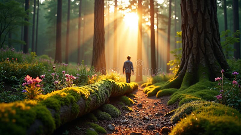 Enchanted Forest Pathway at Dawn Stock Illustration - Illustration of ...