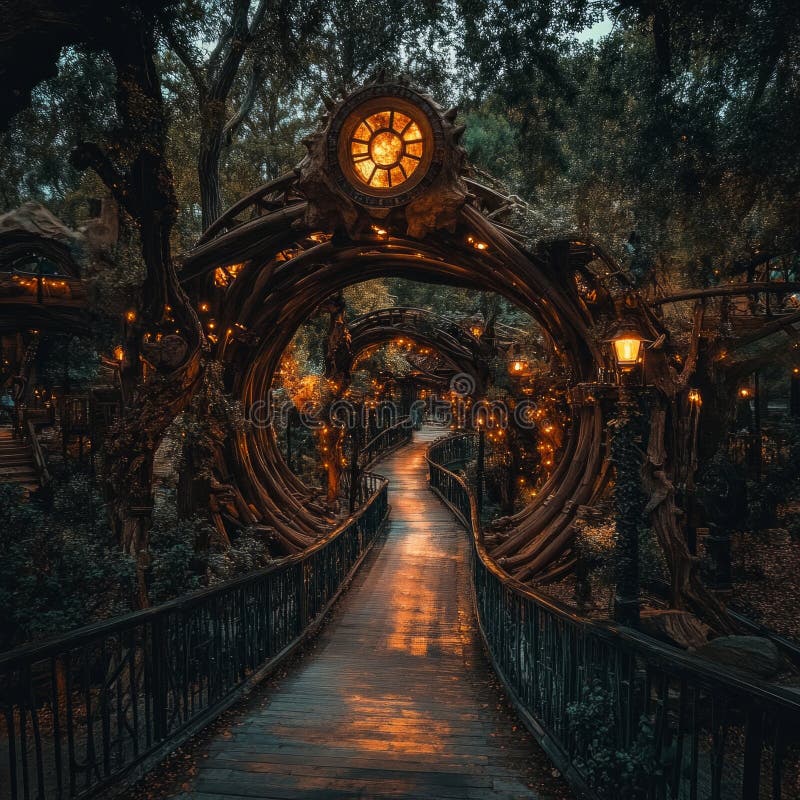 Enchanted Forest Pathway with Glowing Lanterns and Twisted Branches ...