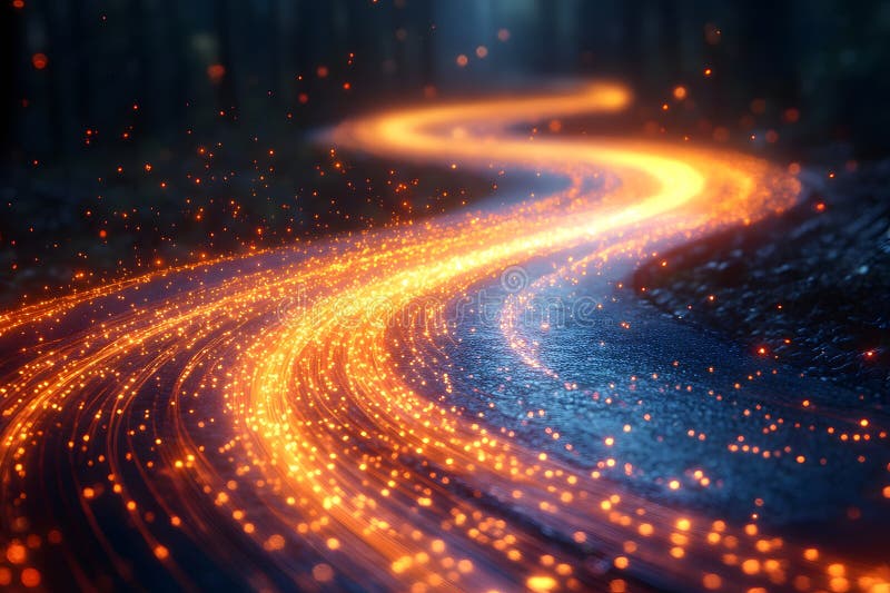 Enchanted Forest Pathway with Glowing Stream of Light Sparks for ...