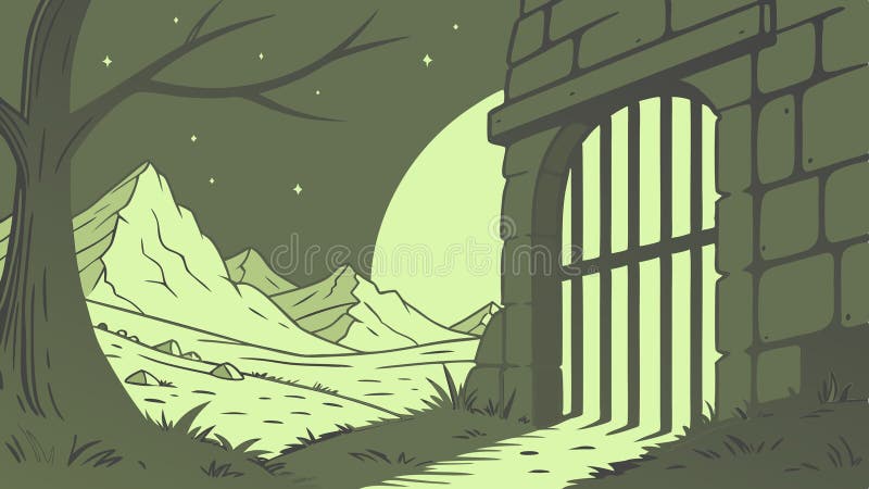 Enchanted Forest Pathway with Hidden Gate, Mystical Journey, Vector ...
