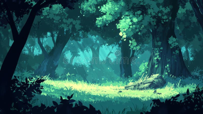 Enchanted Forest Pixel Art: Green Trees and Sunlight Stock Illustration ...