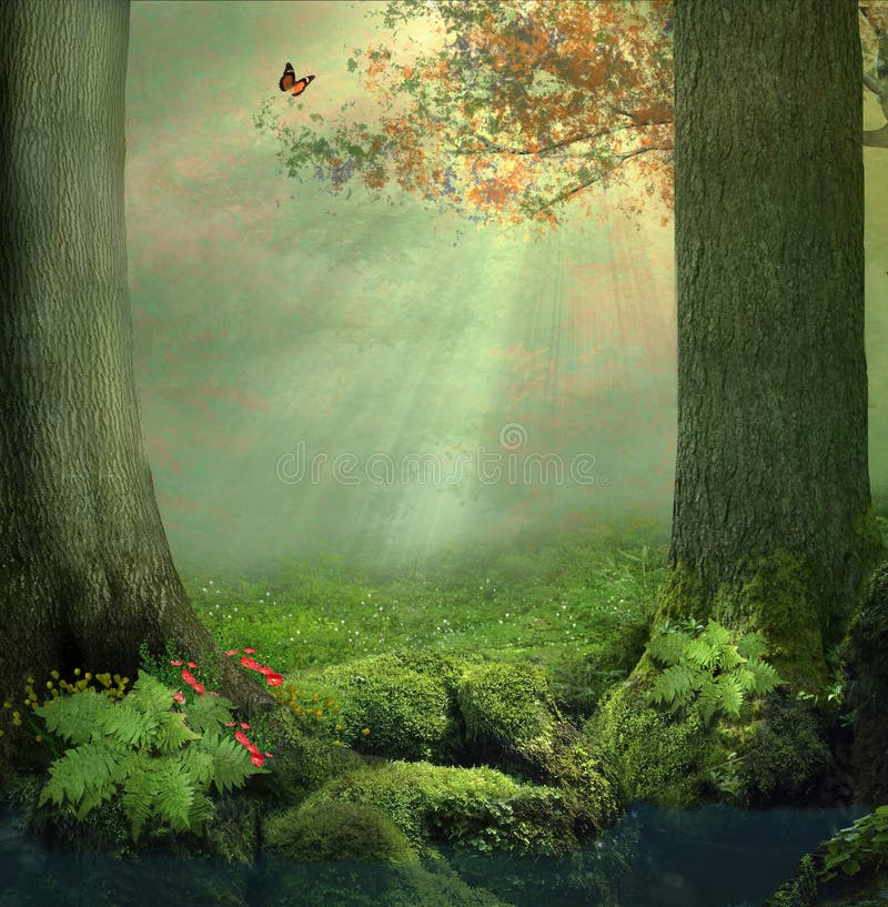 Fantasy Background . Magic Forest with Road Stock Image - Image of ...