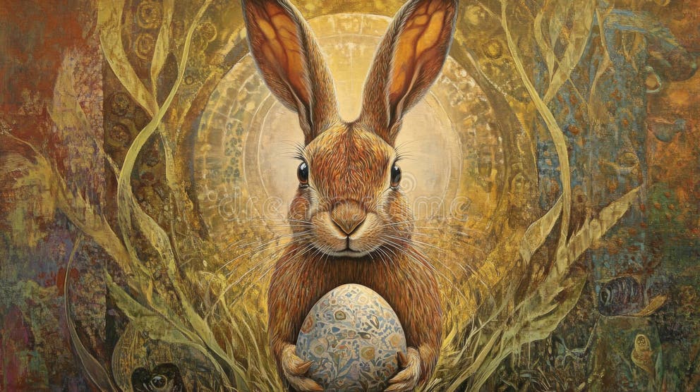 Enchanted Forest Rabbit with Egg Stock Illustration - Illustration of ...