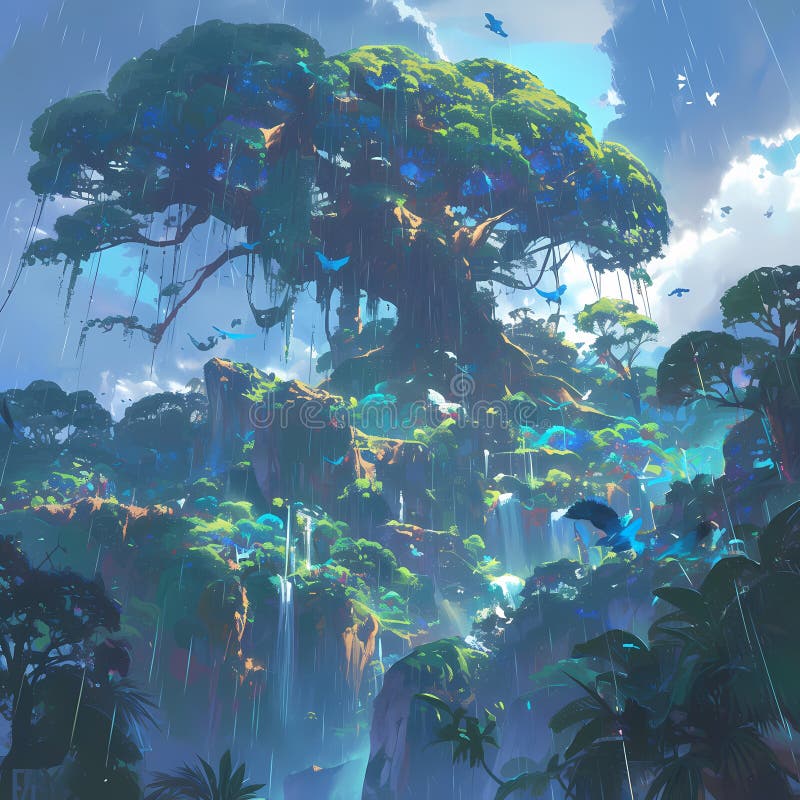 Enchanted Forest Rainy Wonderland Stock Illustration - Illustration of ...