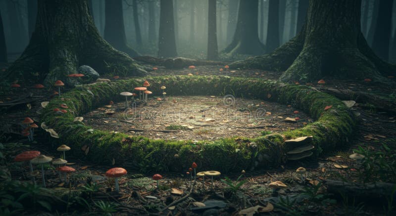 Enchanted Forest Ring of Mushrooms Stock Illustration - Illustration of ...