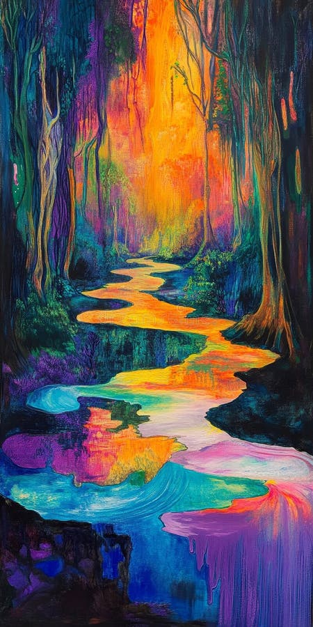 Enchanted Forest River Pathway Stock Illustration - Illustration of ...