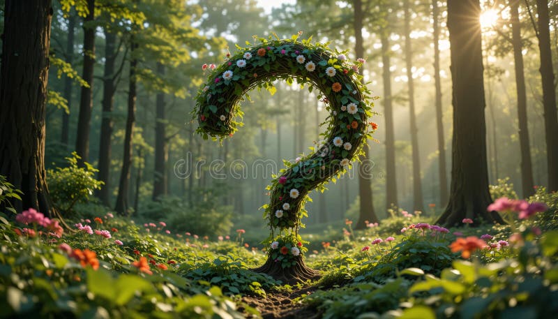 Enchanted Forest Scene Featuring a Floral Question Mark Stock Image ...