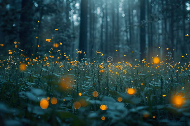 Enchanted Forest Scene with Fireflies at Night Stock Image - Image of ... Enchanted Forest Scene with Fireflies at Night Stock Image - Image of ...