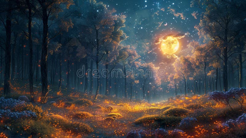 Enchanted Forest Scene with Glowing Elements and Magical Atmosphere ...