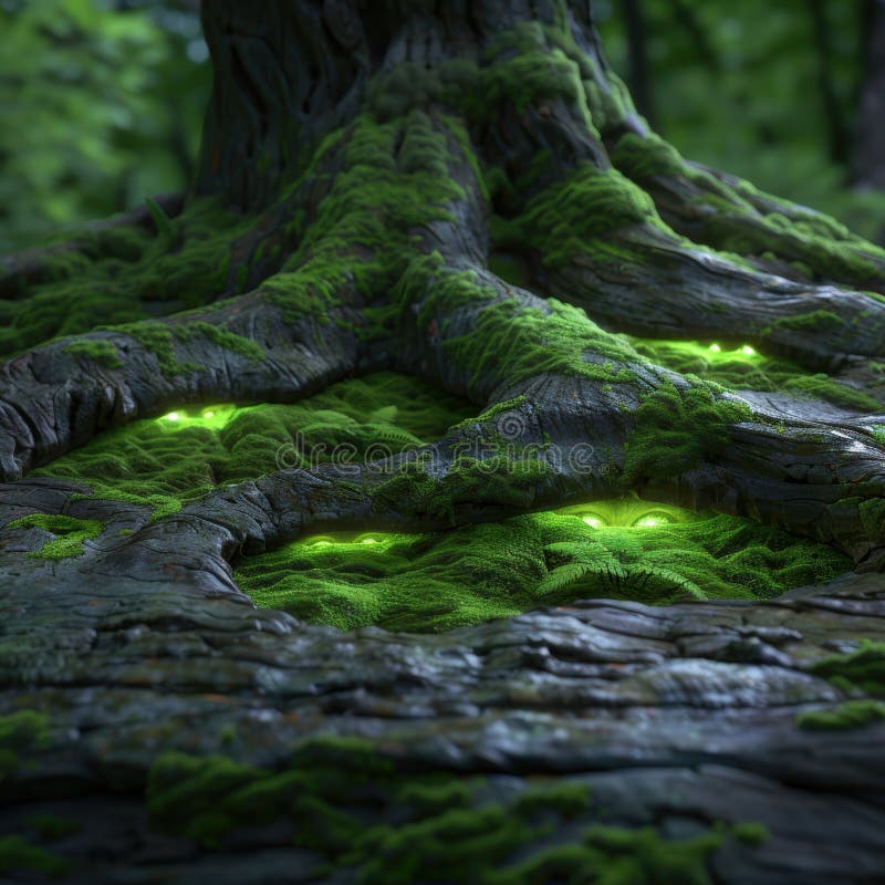 Enchanted Forest Scene with Glowing Moss Stock Illustration ...