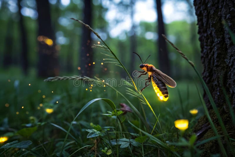 Enchanted Forest Scene with Light Bugs and Flickering Glow in Lush ...