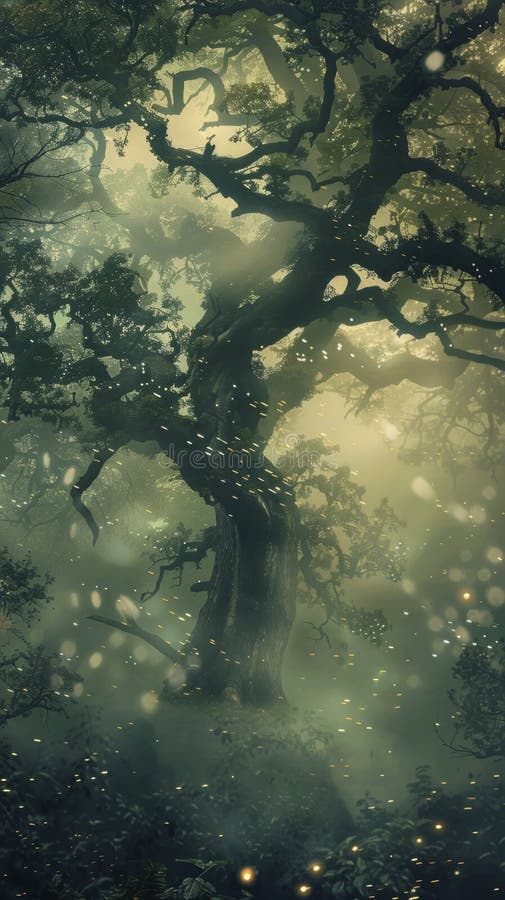 Enchanted Forest Scene with Mystical Old Tree and Magical Glowing ... Enchanted Forest Scene with Mystical Old Tree and Magical Glowing ...