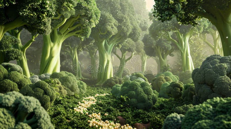 Enchanted Forest Scenery with Lush Greenery Stock Illustration ...