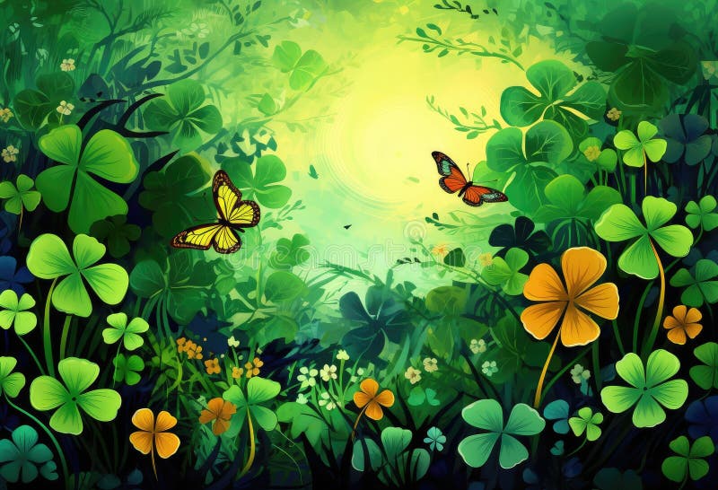 Enchanted Forest with Shamrocks and Butterflies in a St. Patrick S Day ...