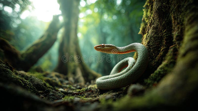 Enchanted Forest Snake: a Verdant Wildlife Encounter Featuring Minimal ...