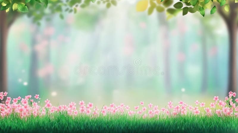 Enchanted Forest Spring Meadow Background Stock Illustration ...