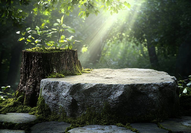 Enchanted Forest Stone Platform and Tree Stump High Quality Image Stock ...