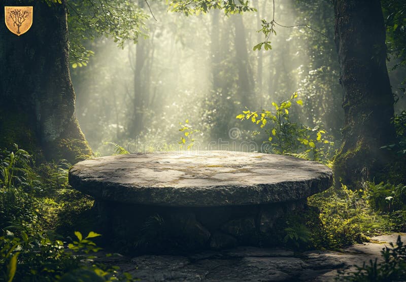 Enchanted Forest Stone Table: Mystical Nature Scene High Quality Image ...