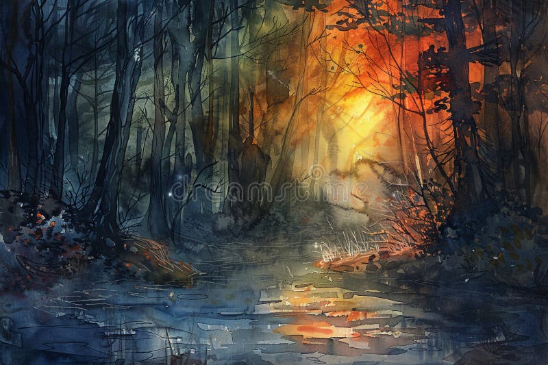 Enchanted Forest Stream stock illustration. Illustration of woods ...