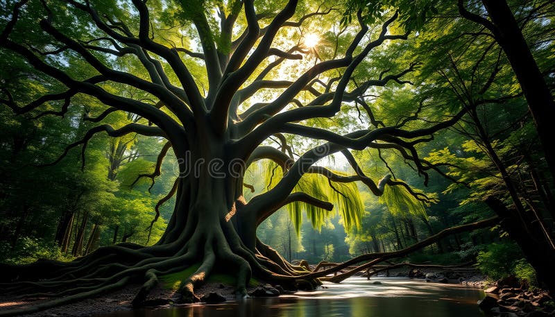 The Enchanted Forest: Sunlight through Ancient Tree Branches Stock ...