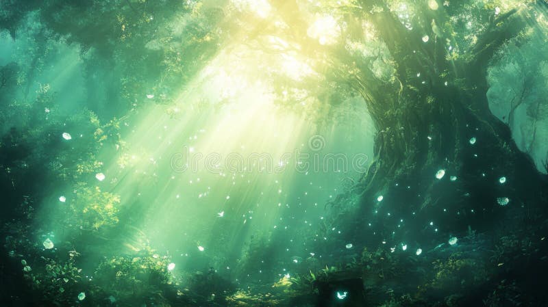 Enchanted Forest Sunlight Green Leaves Magical Fantasy Stock ...